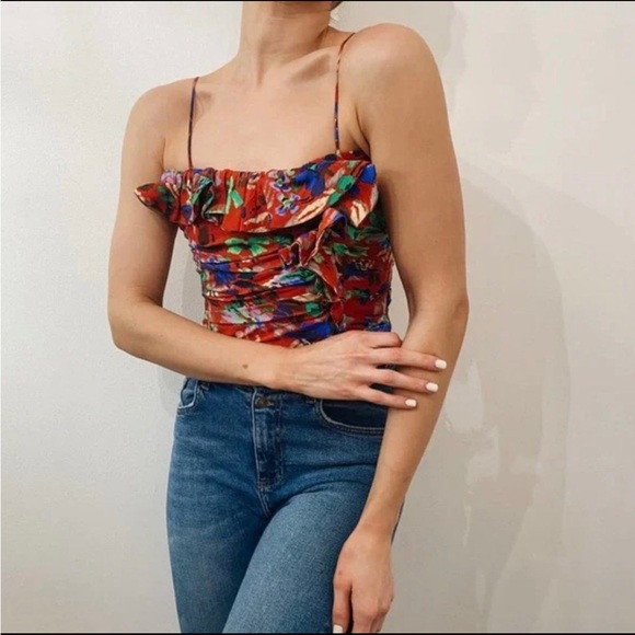Zara | Tops | Zara Red Floral Camisole Top | Poshmark
